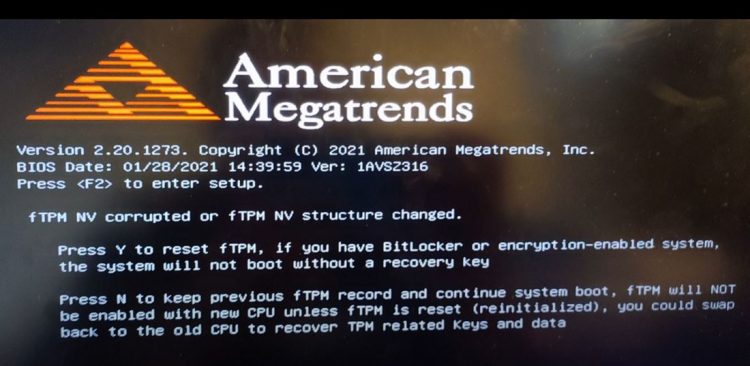 How to Fix New CPU Installed fTPM NV Corrupted [Solved]